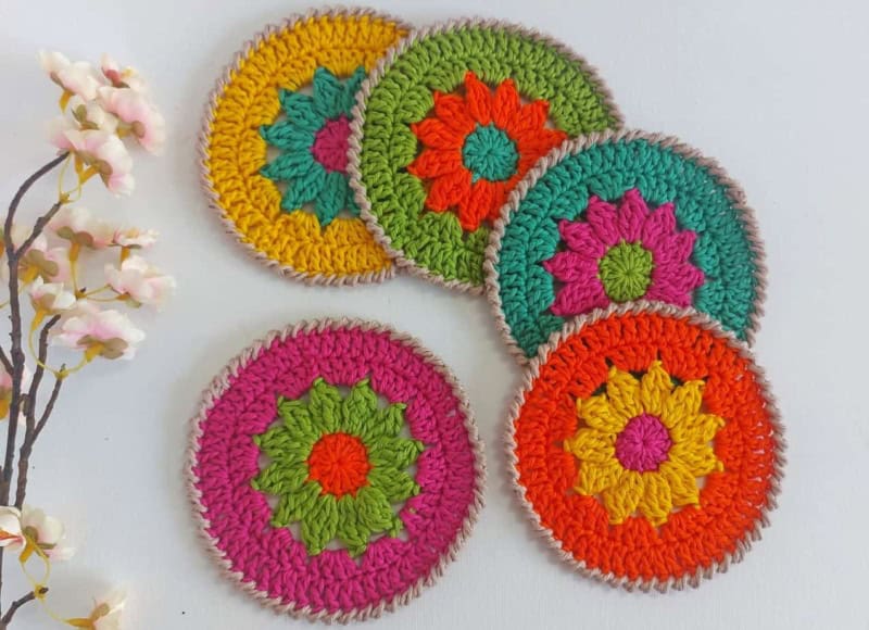 Fun and Easy Crochet Flower Coasters - Annie Design Crochet