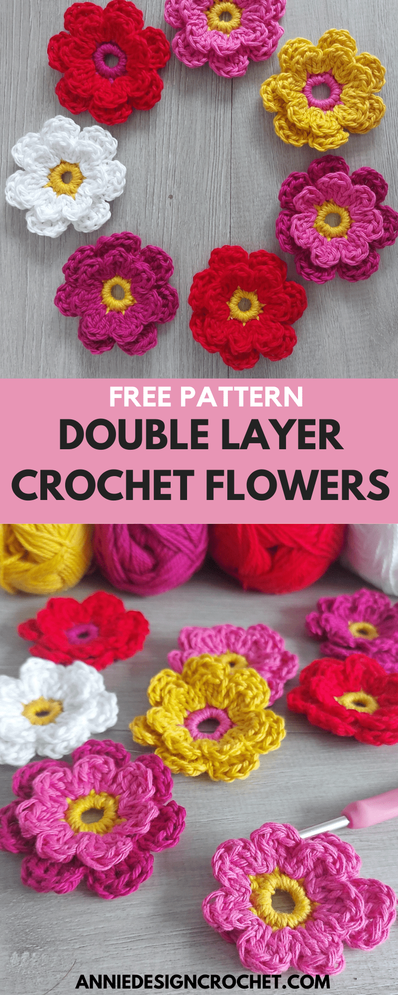 Two Layer Crochet Flowers (Free Pattern) - Annie Design Crochet