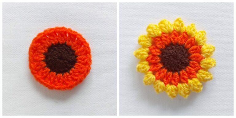 Crochet Sunflower Applique (Free Pattern) - Annie Design Crochet