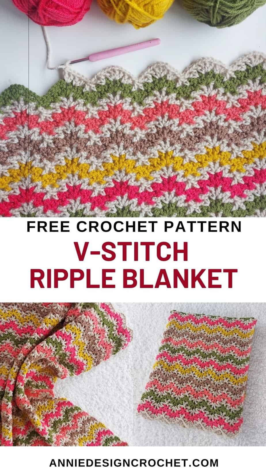 V-Stitch Ripple Crochet Baby Blanket: Free Pattern - Annie Design Crochet