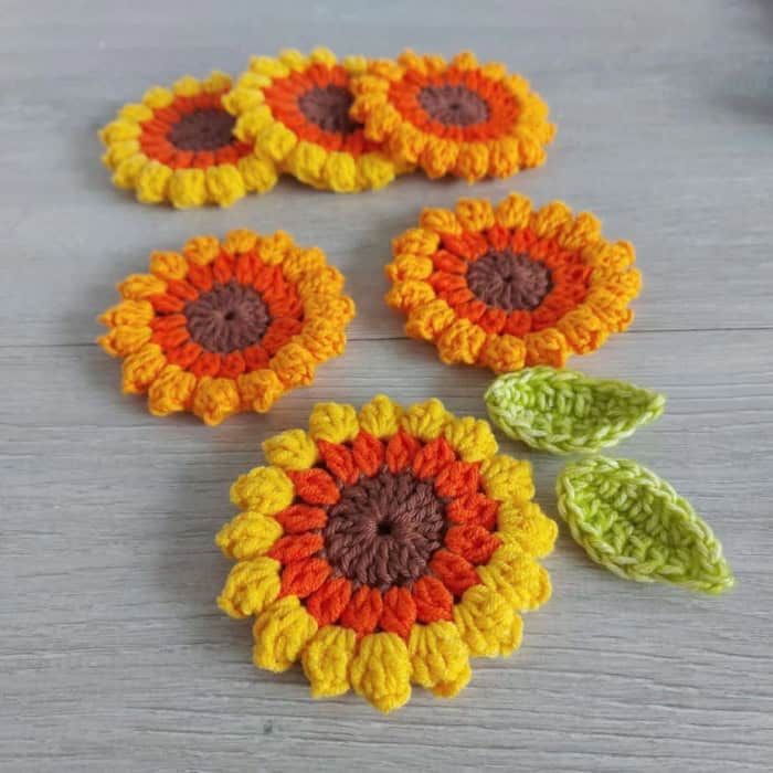 Crochet Sunflower Applique (Free Pattern) - Annie Design Crochet