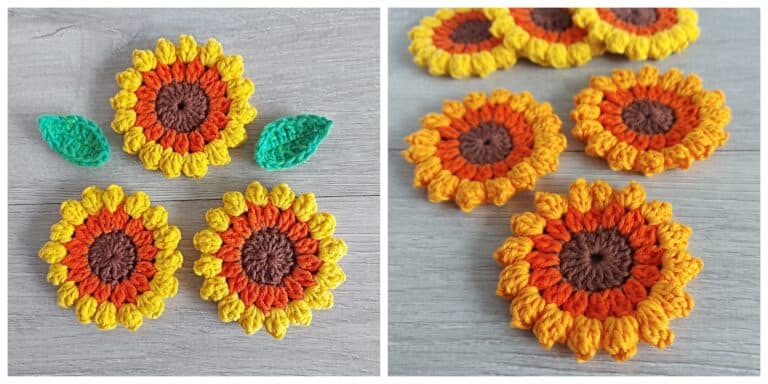 Crochet Sunflower Applique (Free Pattern) - Annie Design Crochet