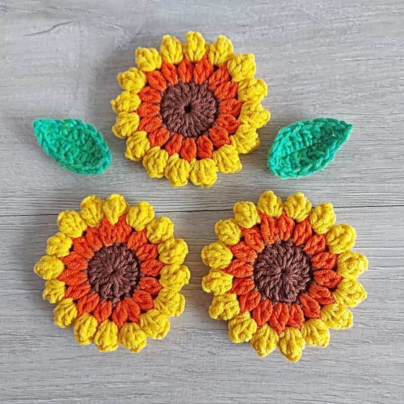 Crochet Sunflower Applique (Free Pattern) - Annie Design Crochet