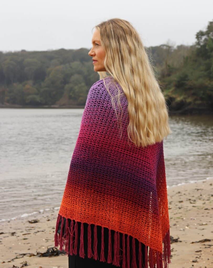 Easy Boho Crochet Shawl Free Pattern - Ruby Glimmer - Annie Design Crochet